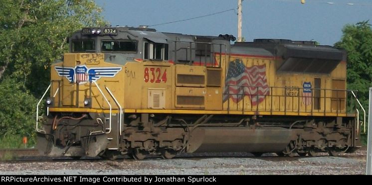 UP 8324, angled view of cab and conductor's side